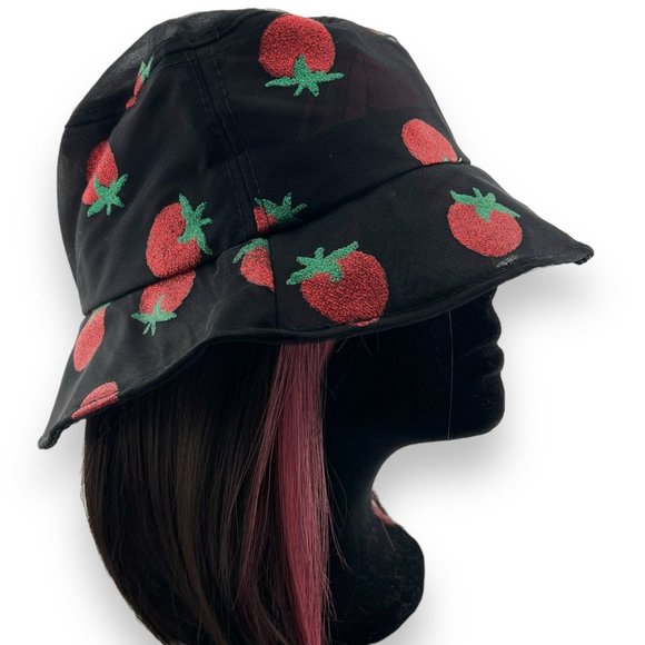 Extra Kitsch | Accessories | Sparkle Strawberry Mesh Summer Bucket Hat ...